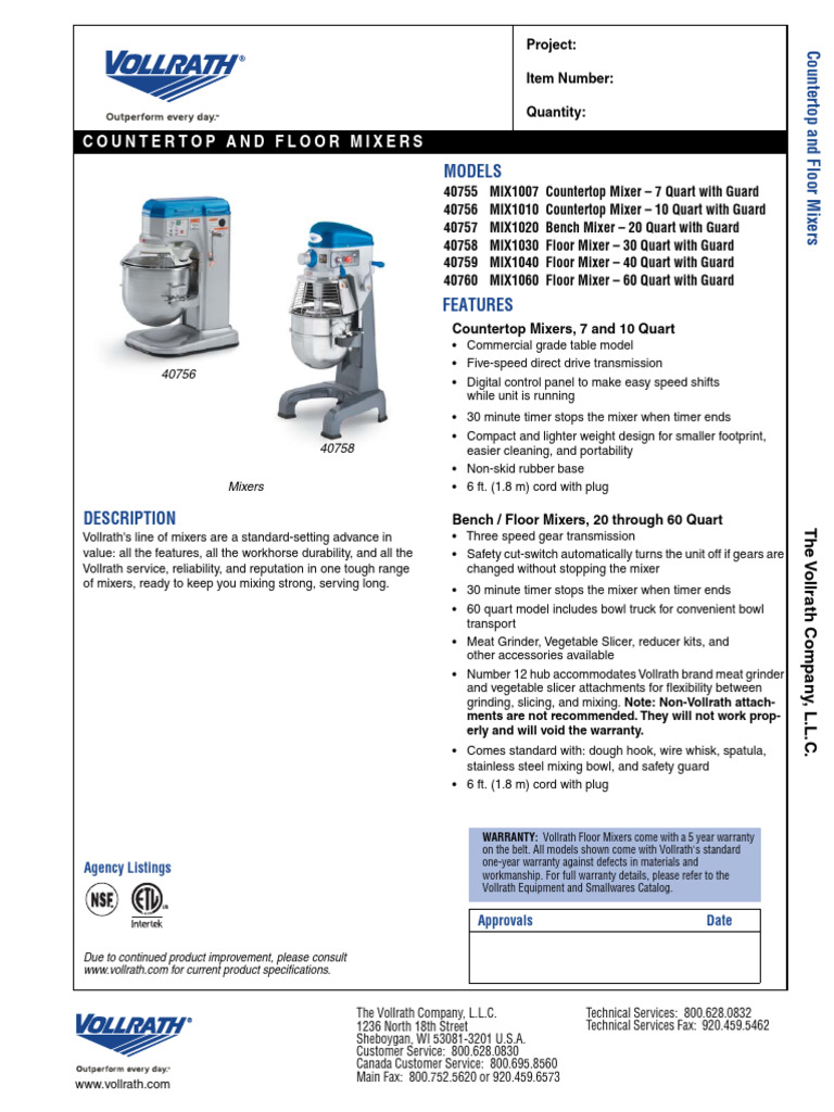 Vollrath Countertop & Floor Mixers | PDF | Countertop | Manufactured Goods