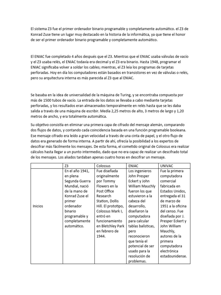 Z3: Primer Ordenador Binario Automático | PDF | Ciencias de la ...