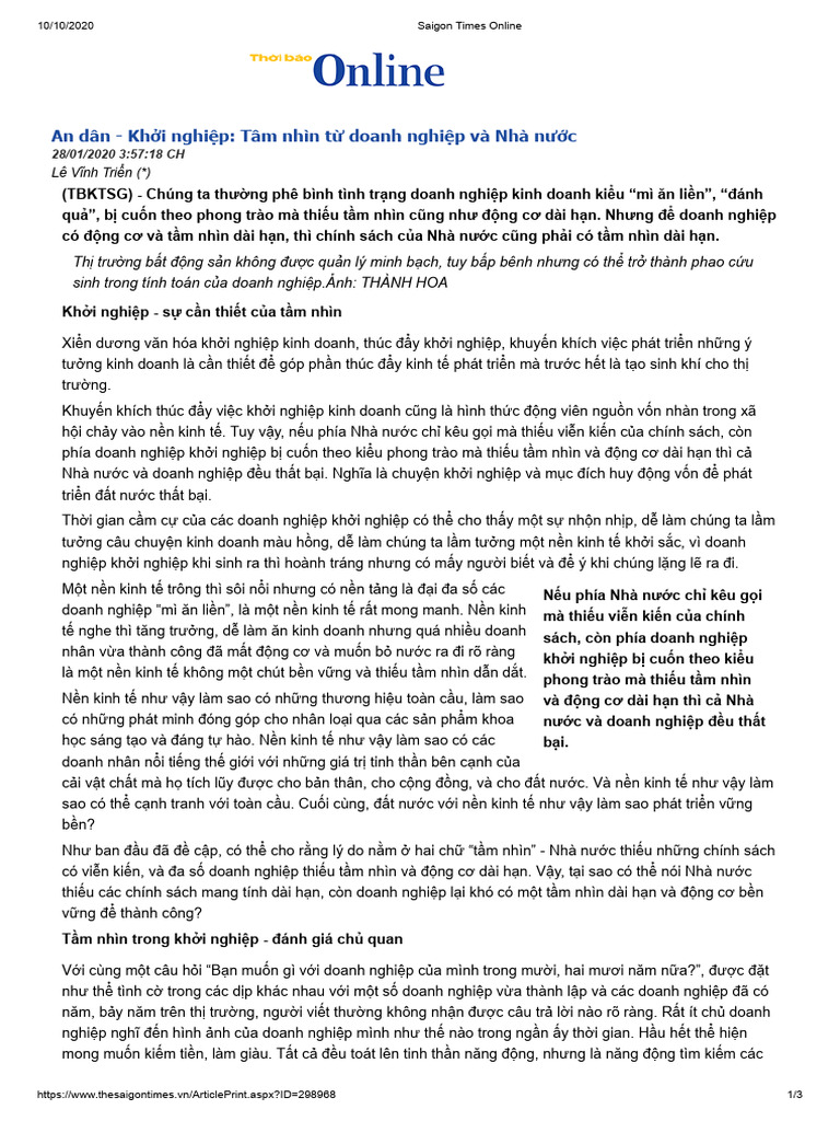 An Dan Khoi Nghiep Tam Nhin Xuan Canh Ty | PDF