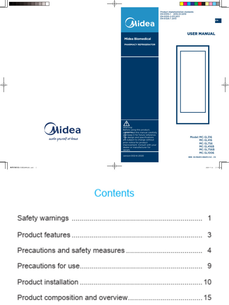 Midea User Manual For MC-5L316 MC-5L416 MC-5L756 MC-5L1006 | PDF ...