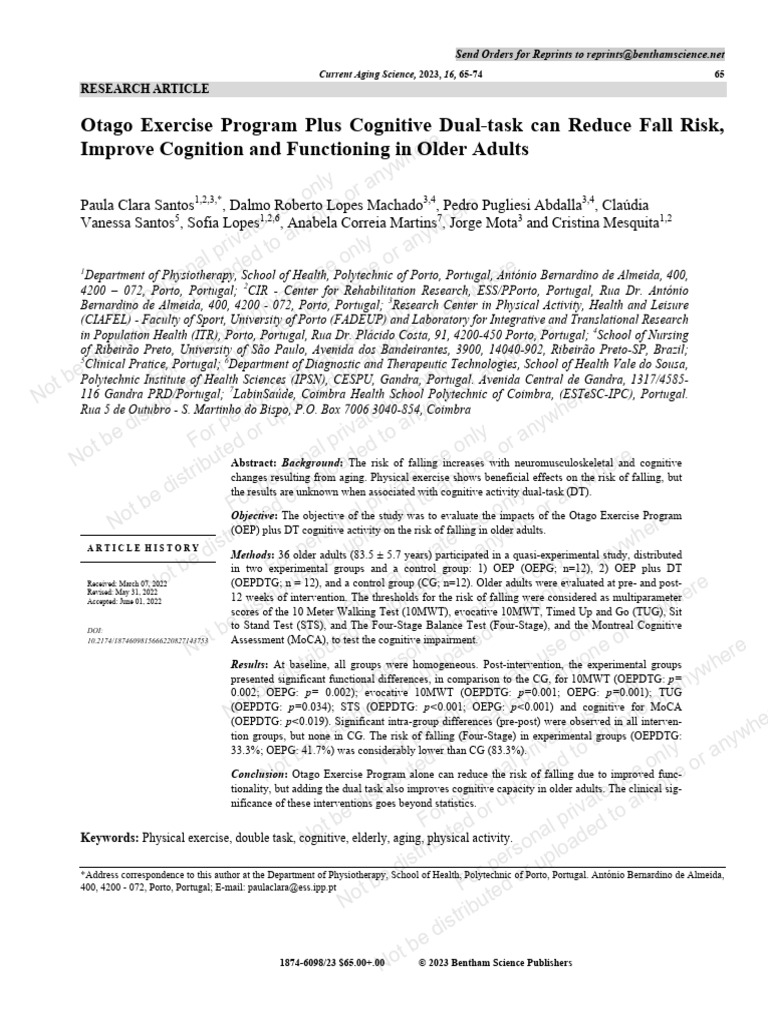 Otago Exercise & Cognitive Tasks Reduce Falls | PDF | Medical ...