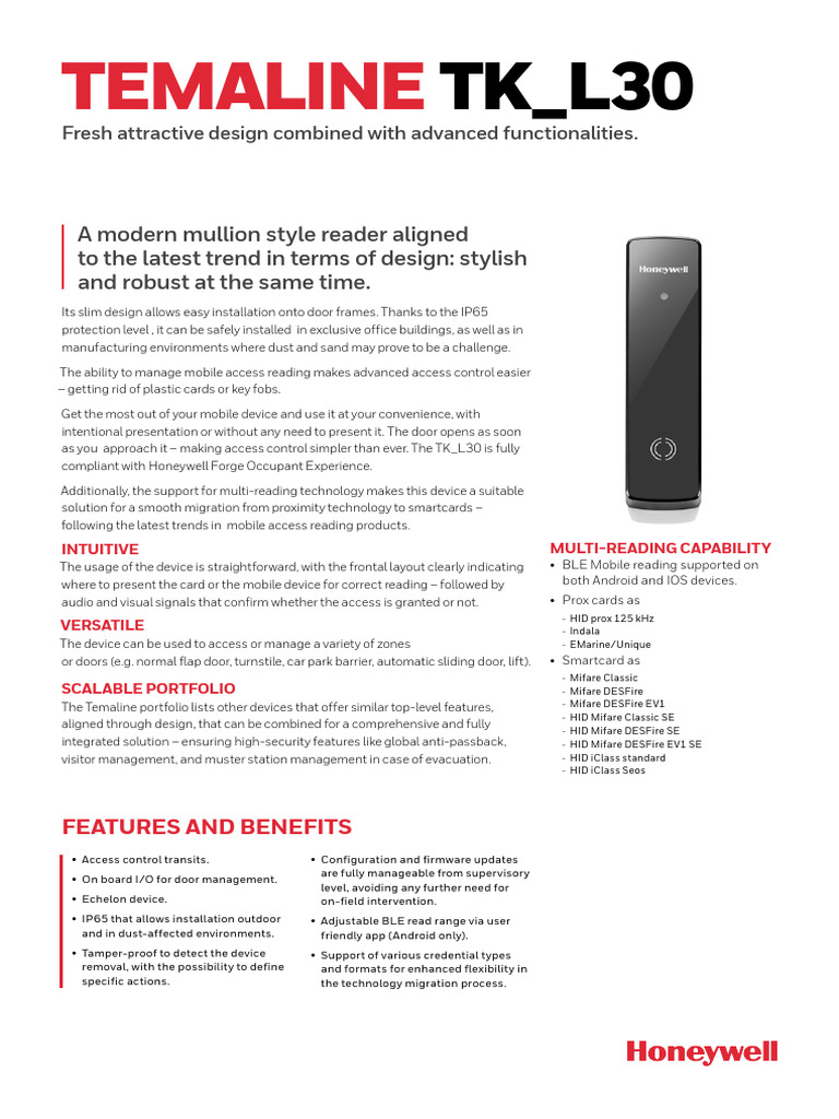 Temaline DS TK L30 TM Print | PDF | Smart Card | Access Control