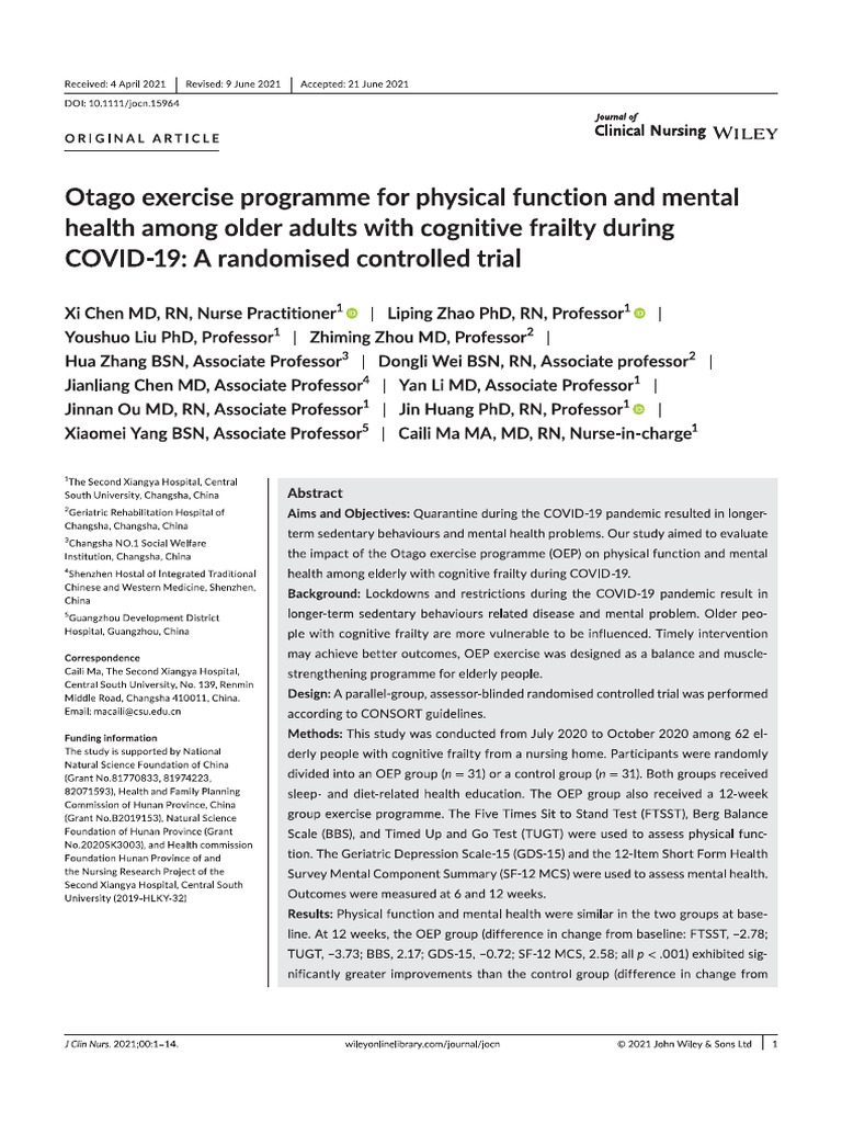 Otago Exercise Programme For Physical Function and Mental | PDF