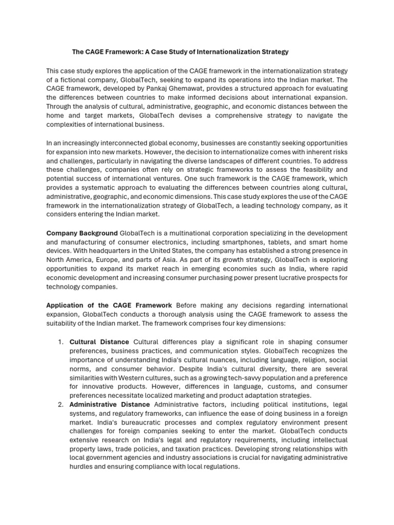 CAGE Framework Case Stufy For Strategy | PDF | Market (Economics) | Marketing