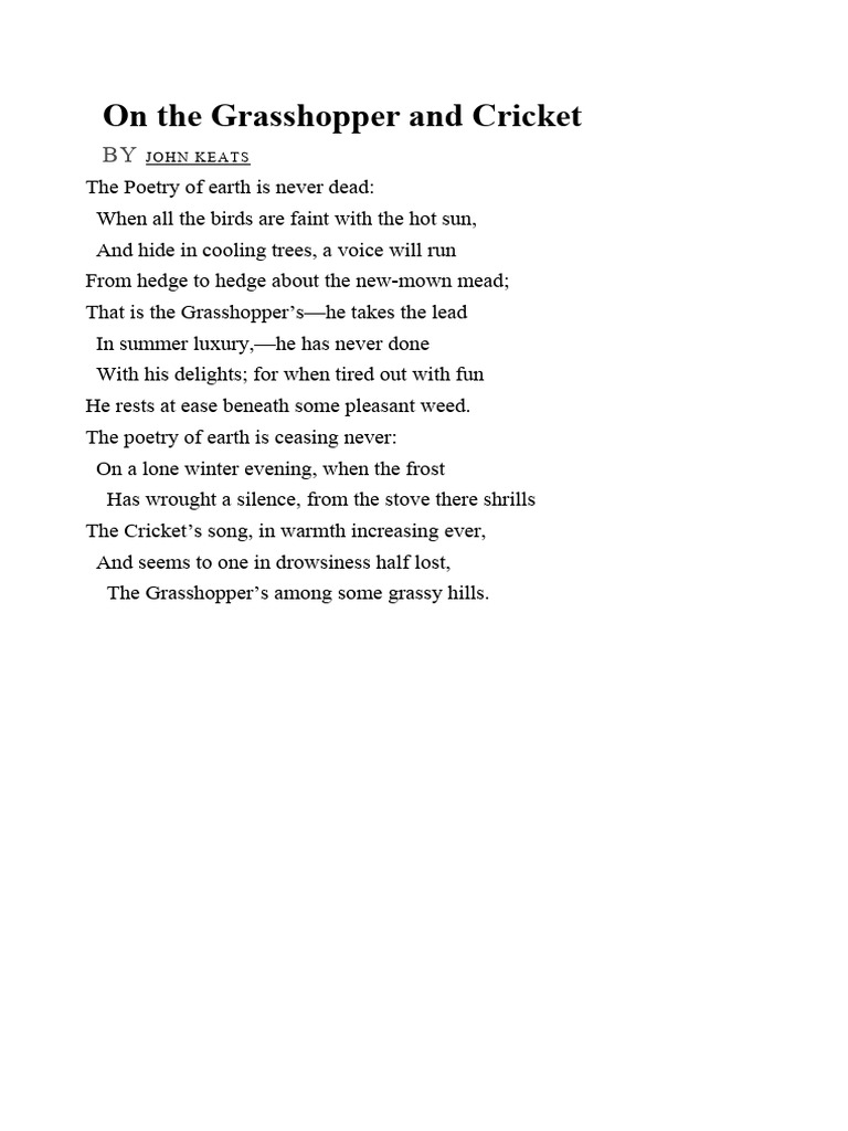 Grasshopper and Cricket Poem Analysis | PDF