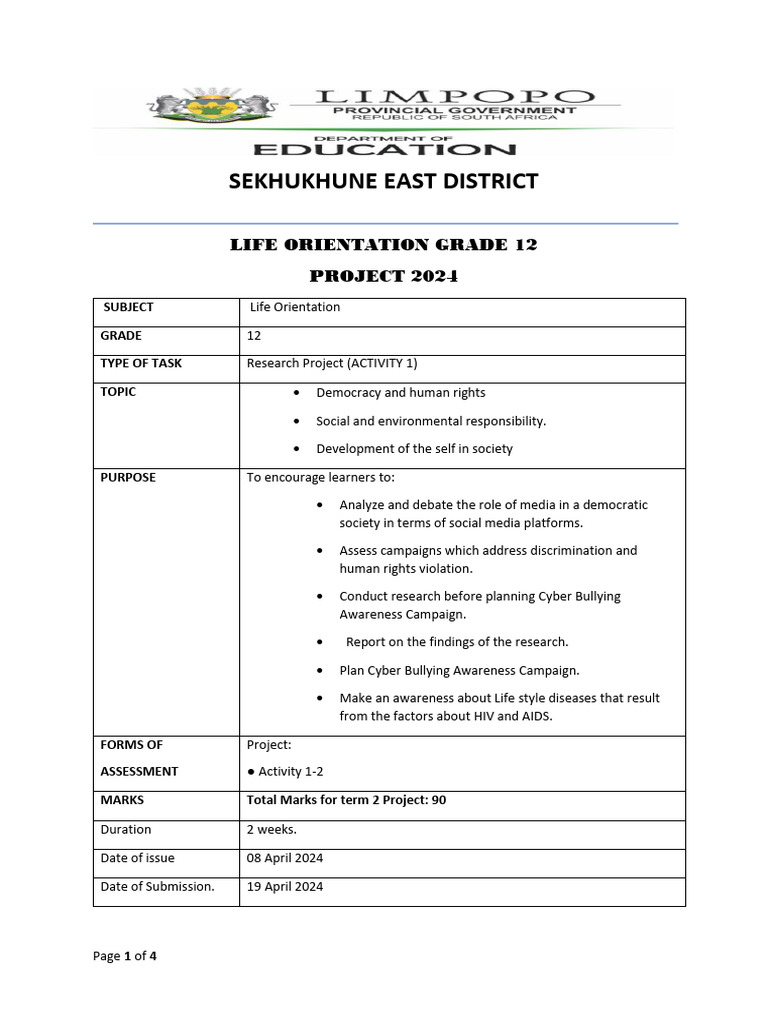 Grade 12 Project Activity 1 East | PDF | Violence Against Women | Violence