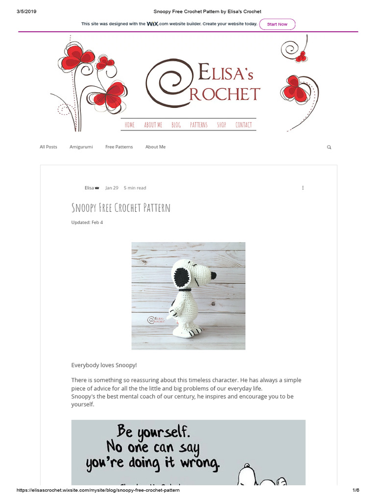 Snoopy Elisa Crochet | PDF | Peanuts | Crochet