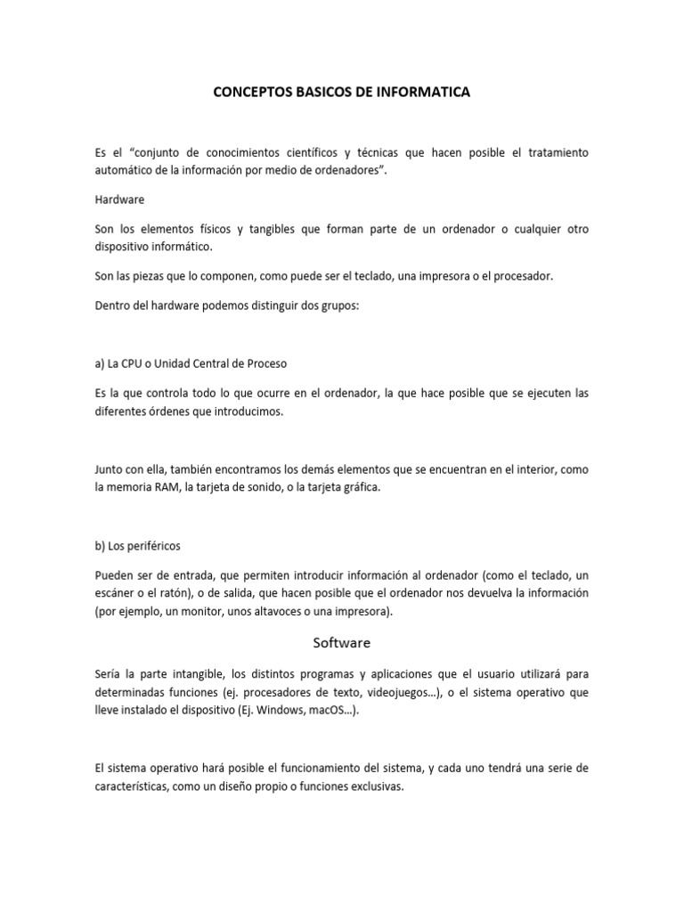 CONCEPTOS BASICOS DE INFORMATICA | PDF | Hardware de la computadora | Almacenamiento de datos de ...