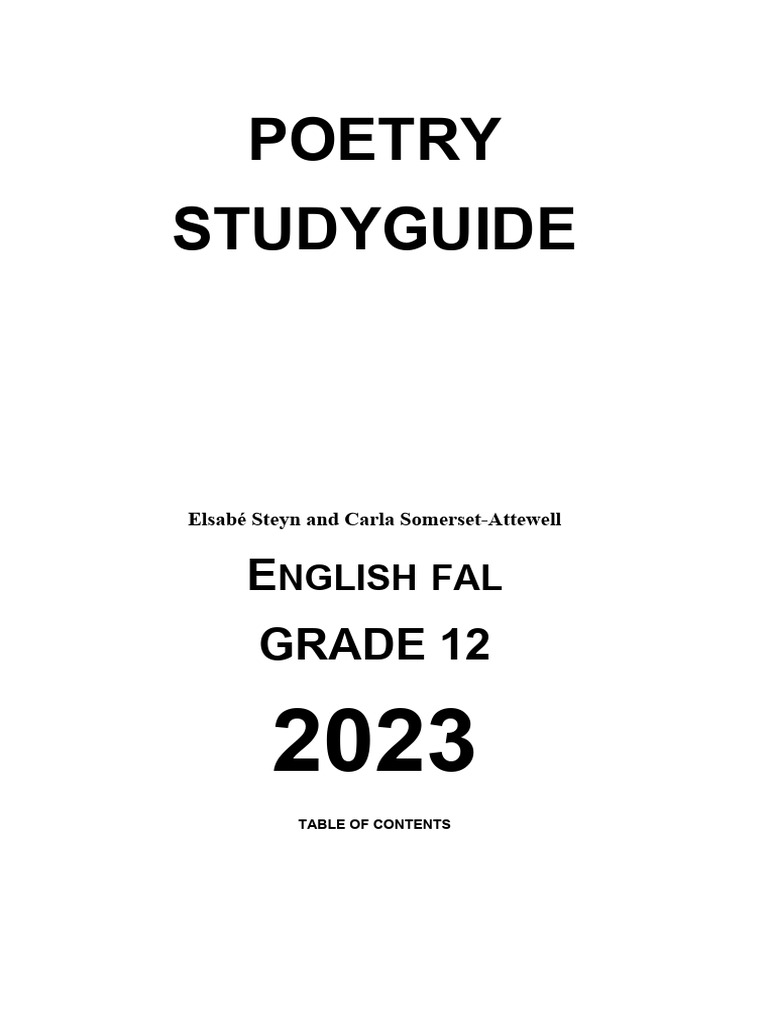 Poetry Guide GR 12 Elsabe Steyn and Carla Somerset Attewell 2023 | PDF ...
