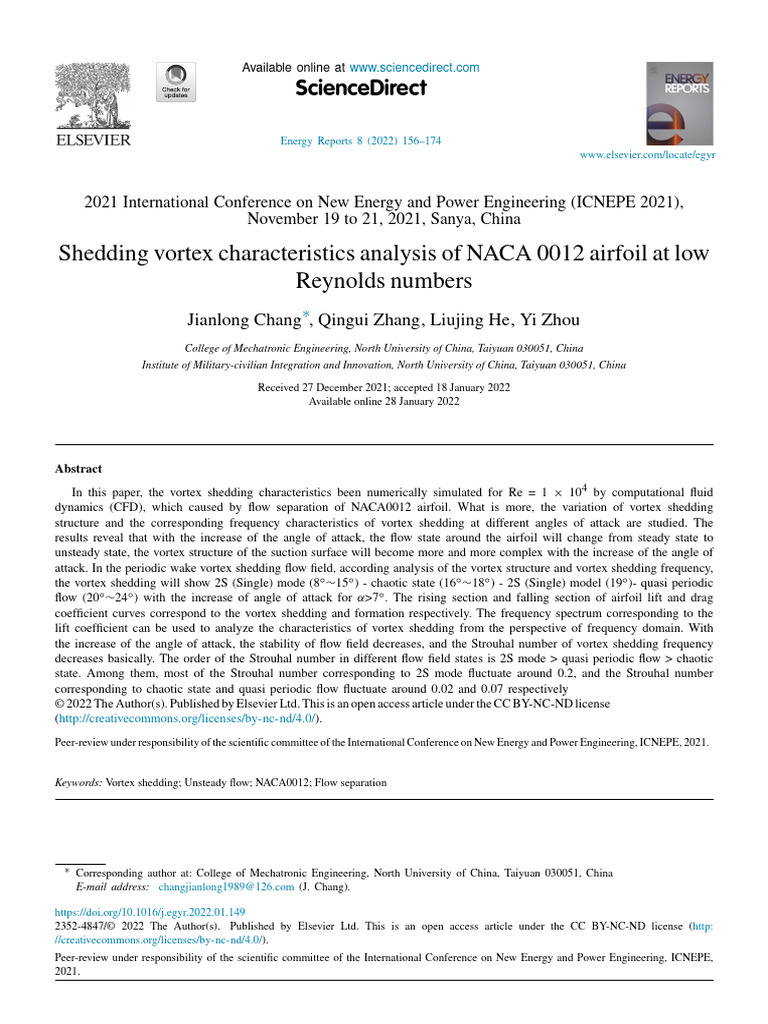 Shedding Vortex Characteristics Analysis of NACA 0012 | PDF | Lift (Force) | Airfoil