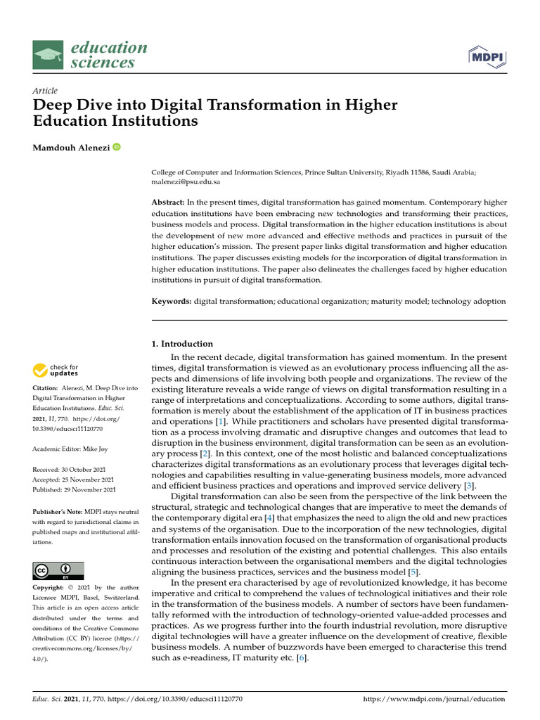 Deep Dive Into Digital Transformation in Higher Education Institutions ...