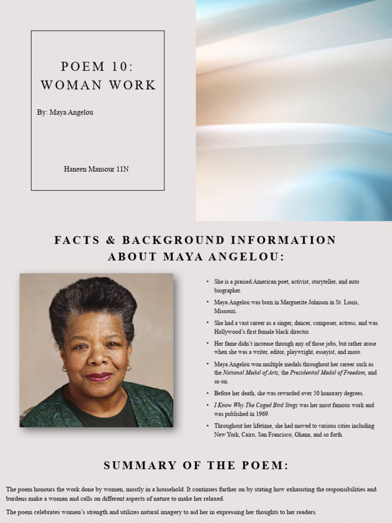 Poem 10 Woman Work - Haneen Mansour 11N | PDF | Maya Angelou