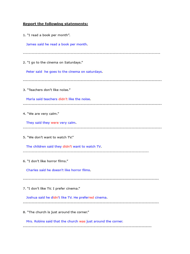 Jessica Rusu Vitian - Reported Speech Statements | PDF