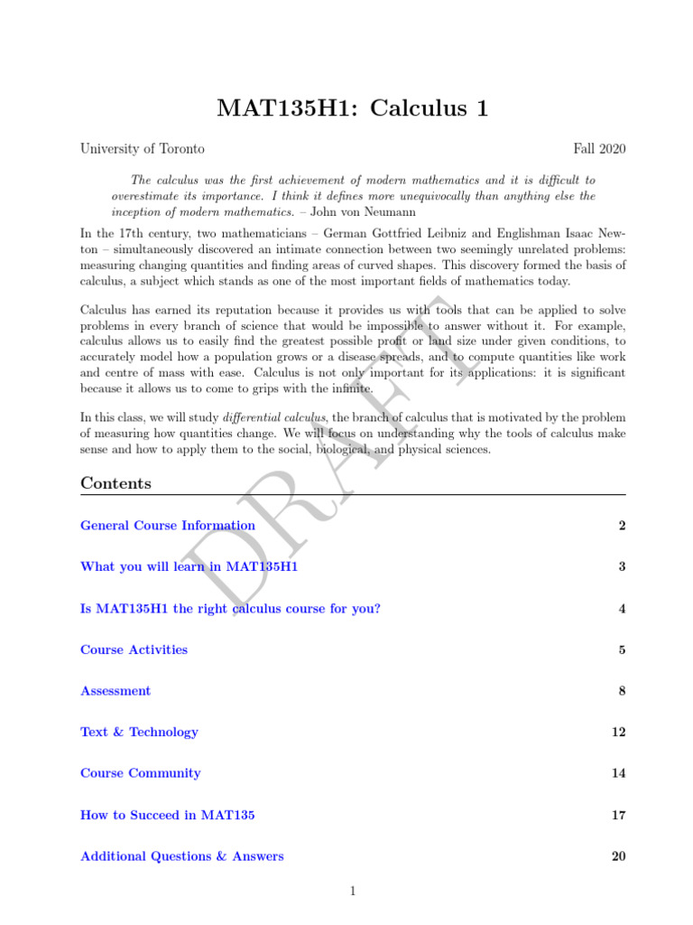 MAT135 Syllabus | PDF | Calculus | Mathematics