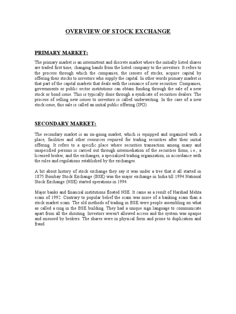 Overview of Stock Exchange: Primary Market | PDF | Stocks | Securities (Finance)