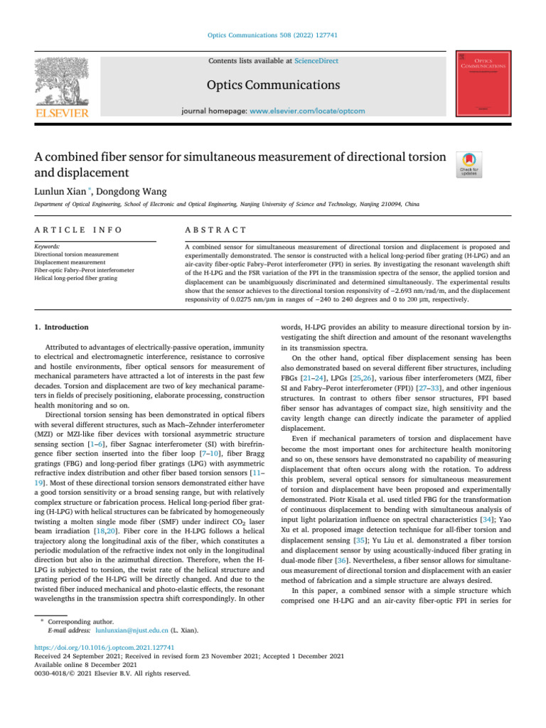 A Combined Fiber Sensor For Simultaneous Measurement of Directional ...