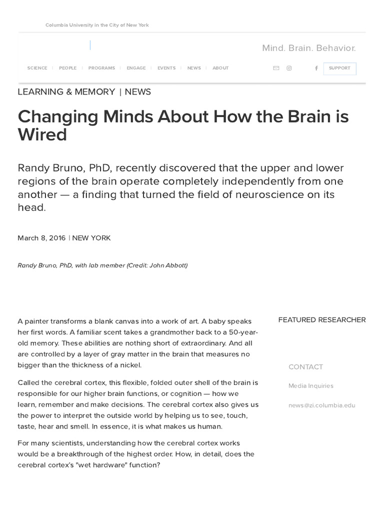 Changing Minds About How The Brain Is Wired - Columbia - Zuckerman Institute | PDF | Brain ...