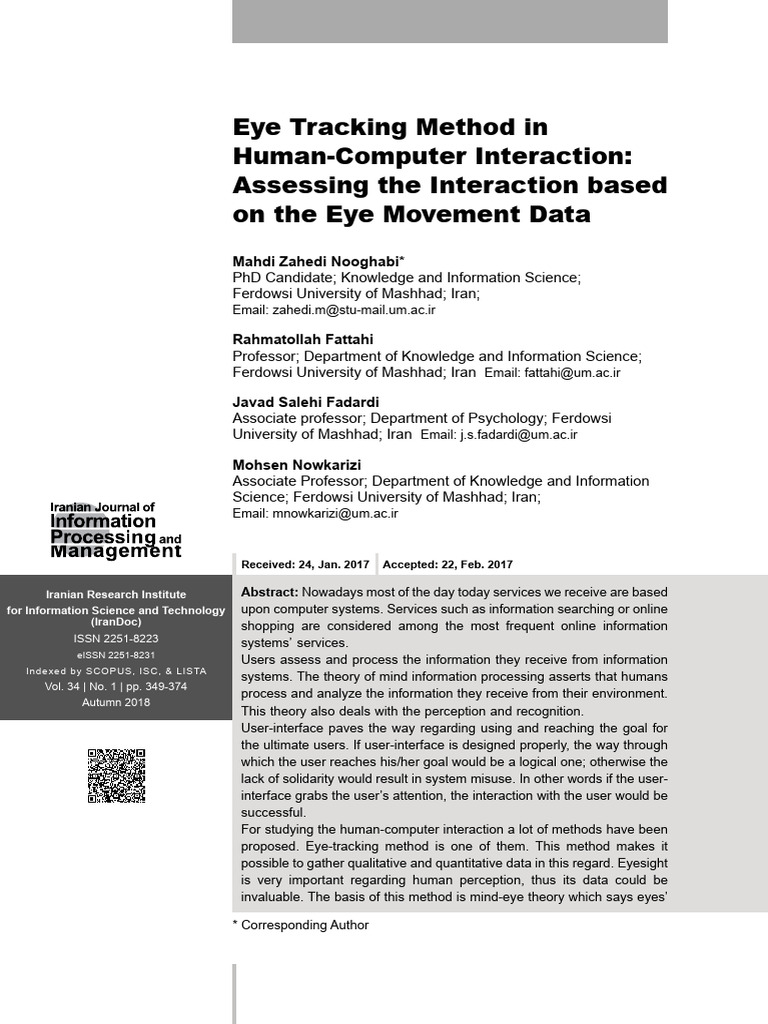 Eye Tracking Method In Human Computer In Pdf