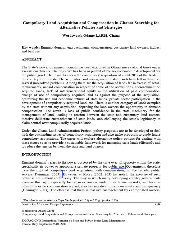 Ghana's Land Acquisition Policies Explained | PDF | Eminent Domain | Mergers And Acquisitions