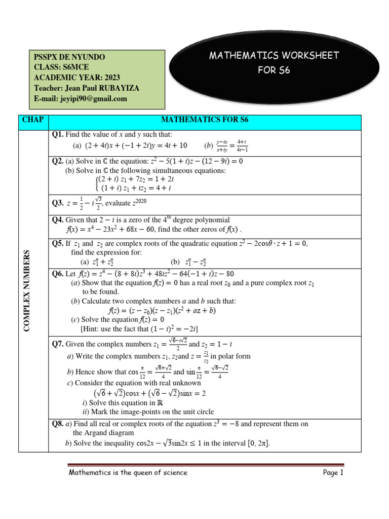 S6 Worksheet 10 | PDF | Linear Map | Matrix (Mathematics)