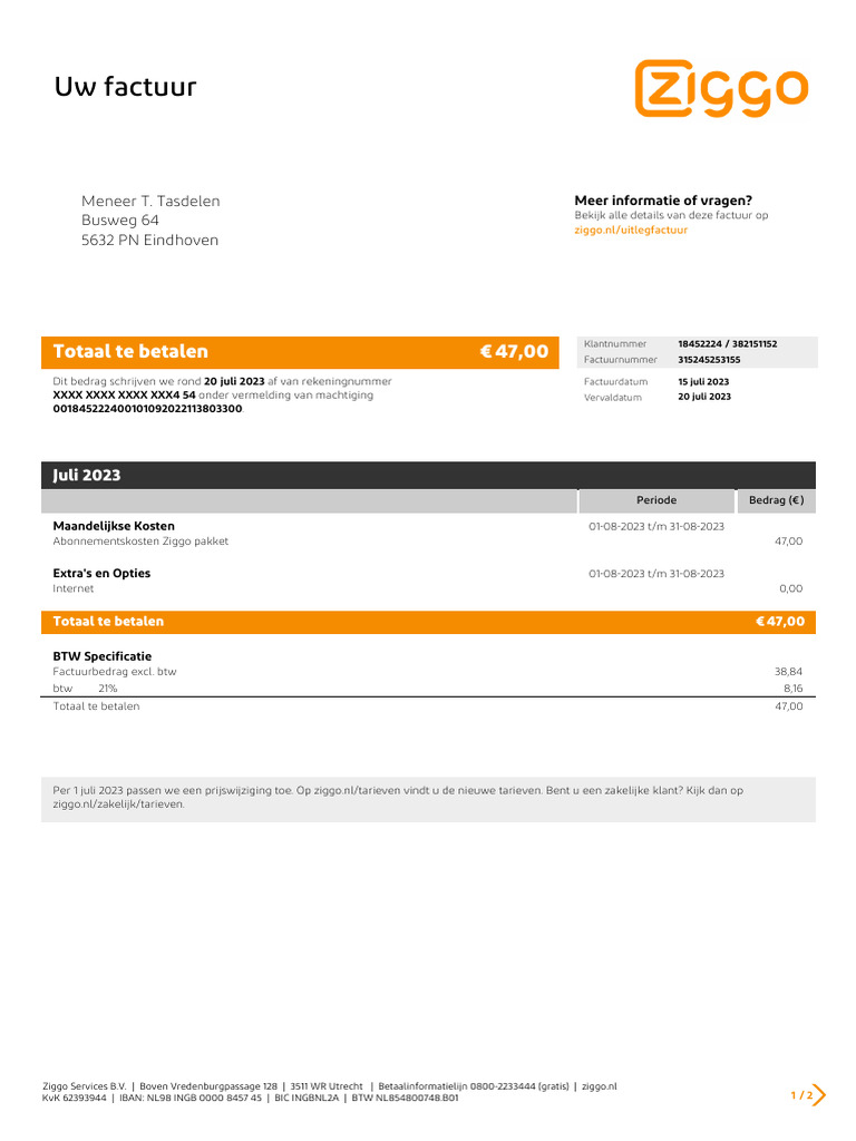Ziggo Factuur 315245253155 | PDF