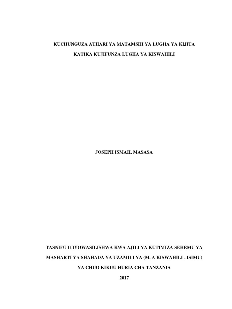 Joseph Ismail Masasa Tasnifu Ya Utafiti | PDF