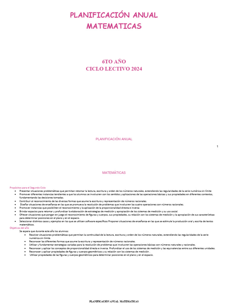 PlanificaciÓn Anual Matematicas De Sexto 2024 Pdf División 1349