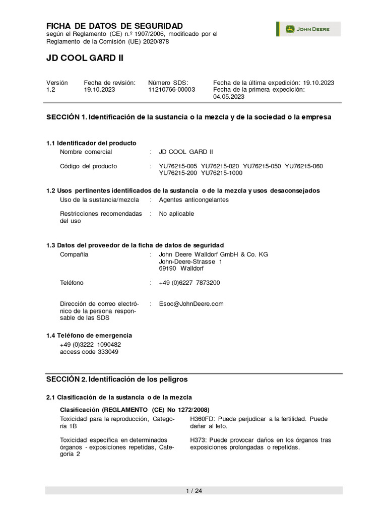 Ficha Técnica JD Cool Gard II | PDF | Química