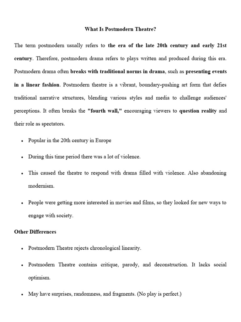 What Is Postmodern Theatre | PDF | Play (Theatre) | Theatre