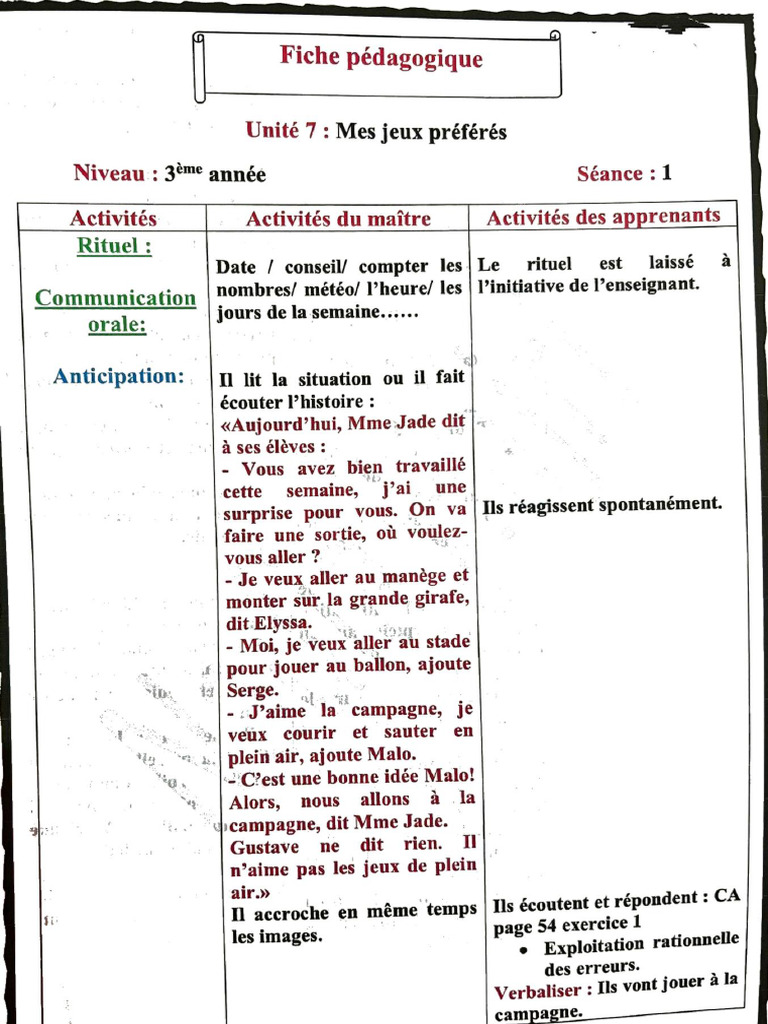Fiche Unit 7 | PDF