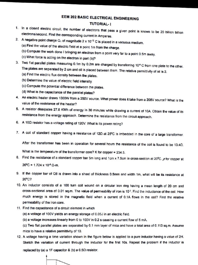 BEE Tutorial Sheet | PDF | Inductor | Electrical Resistance And Conductance
