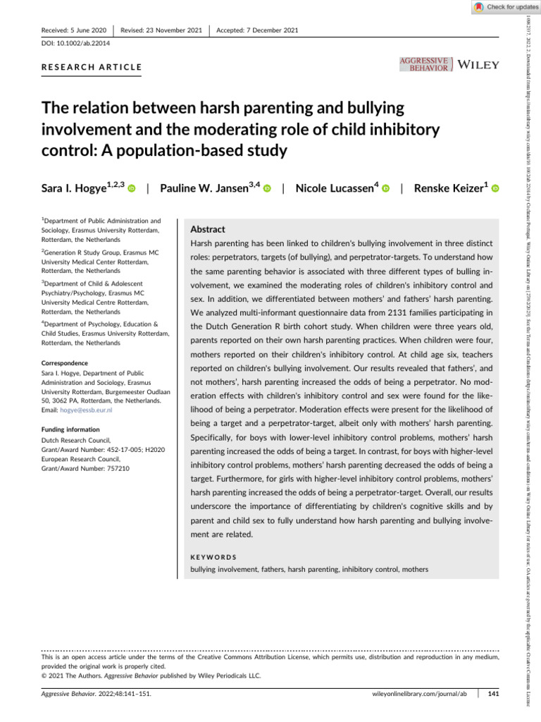 Aggressive Behavior - 2021 - Hogye - The Relation Between Harsh ...