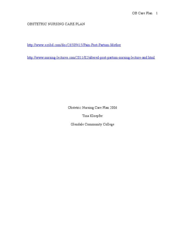 Obstetric Nursing Care Plan | PDF | Childbirth | Breastfeeding
