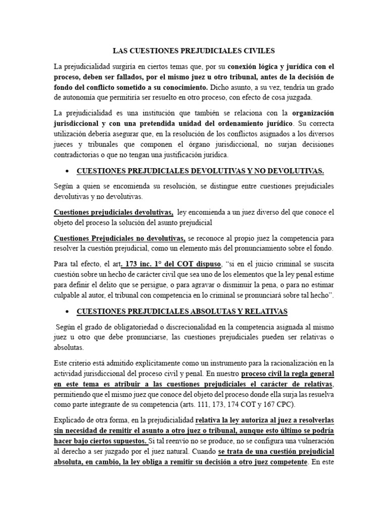 Cuestiones Prejudiciales en Procesos Civiles | PDF | Jurisdicción ...