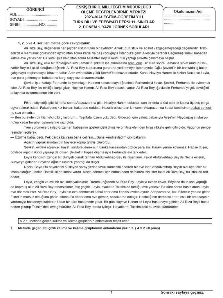 De2 Donem1 Yaziliorneksorularimatematik | PDF
