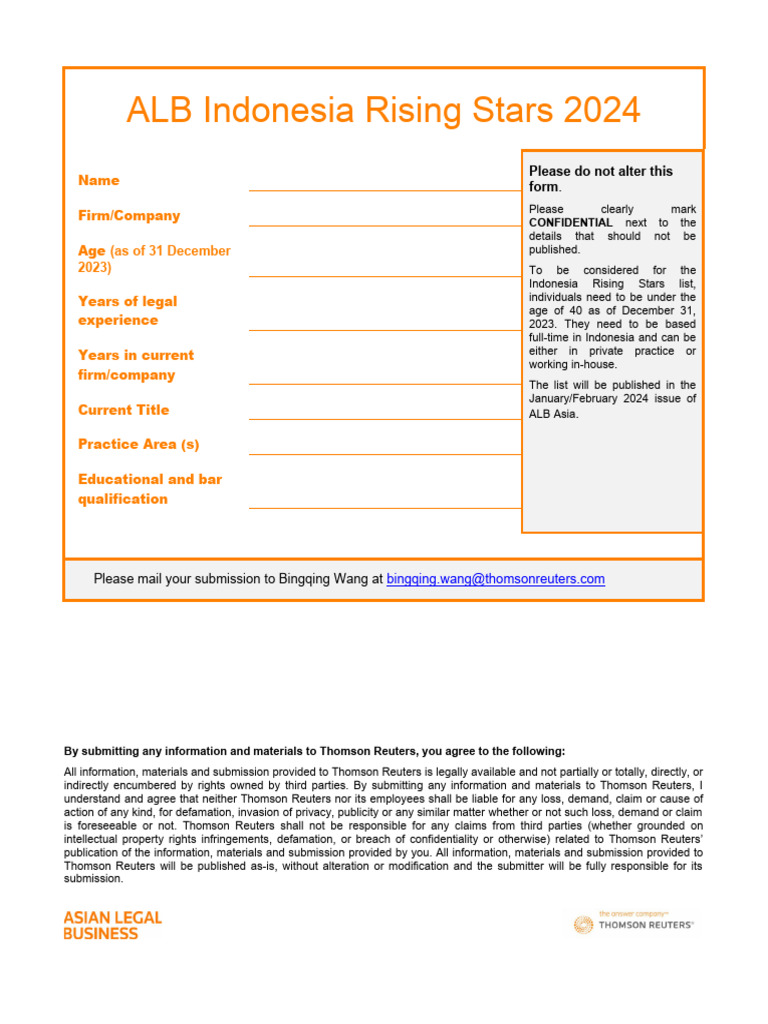 ALB Rising Stars Indonesia 2024 - Submission Form | PDF | Business Law ...
