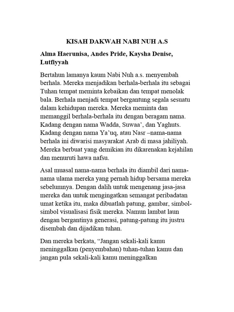 Dakwah Nabi Nuh: Kisah dan Pengajaran | PDF