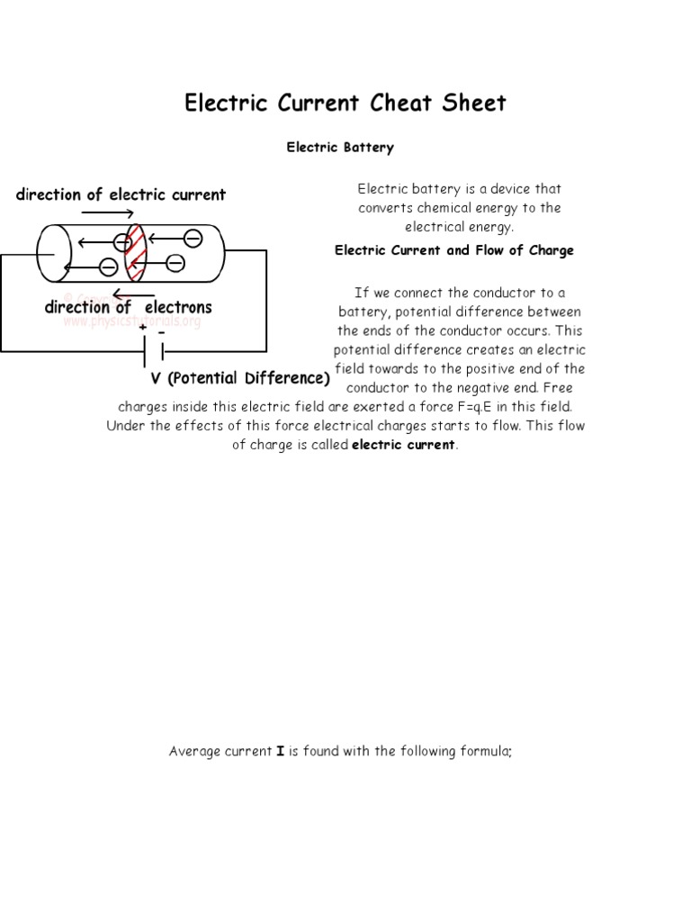 Electric Current Cheat Sheet | PDF | Series And Parallel Circuits | Electric Current