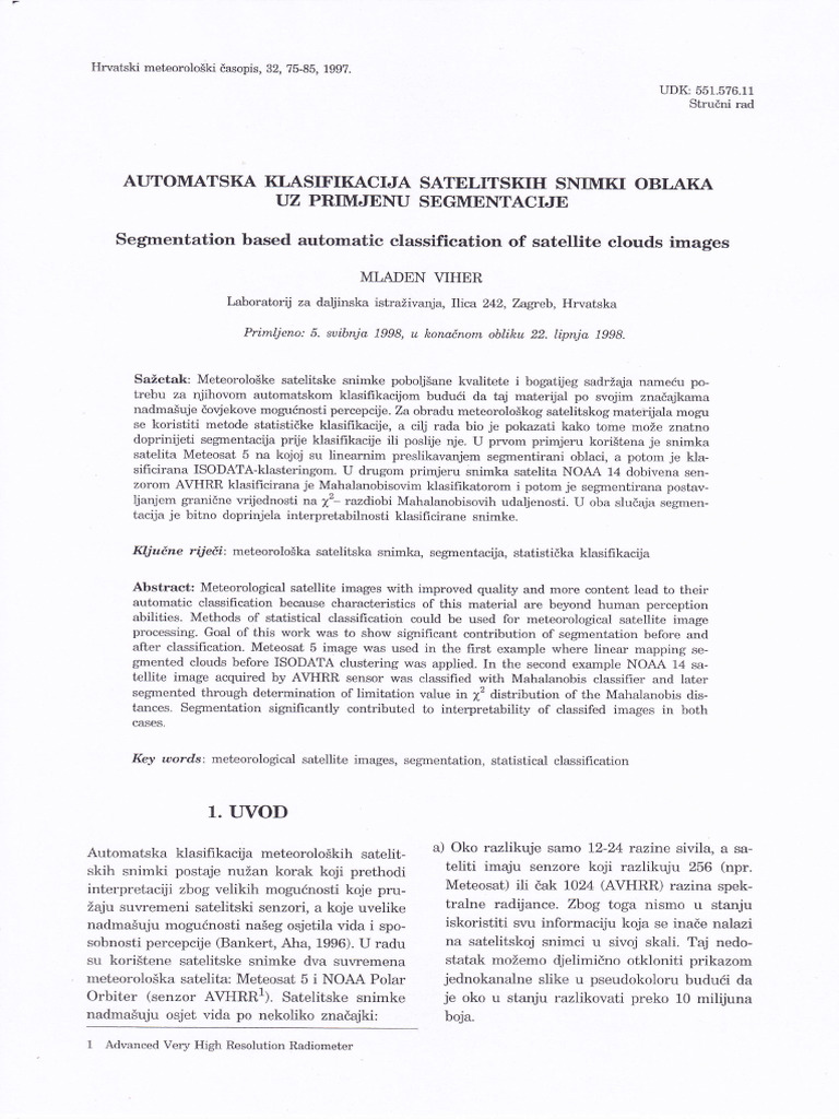 Automatska Ki, Asifikacija Satelitskih Snimki Oblaka | PDF