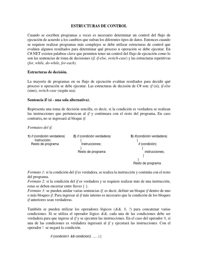 Estructuras de Control en C# | PDF | Flujo de control | Programa de ...