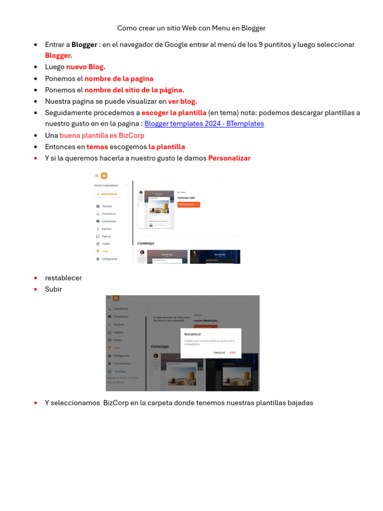 Manual para Crear Un Sitio Web (Blogger) Con Menu 2 | Descargar gratis ...