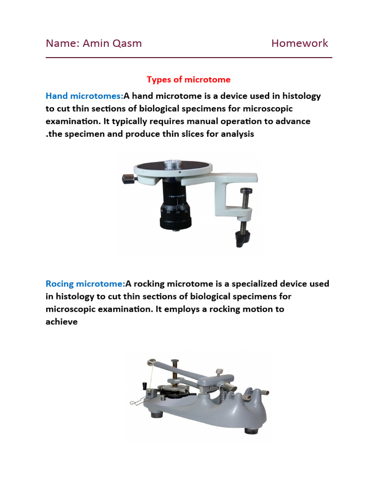 Types of Microtomes in Histology | PDF