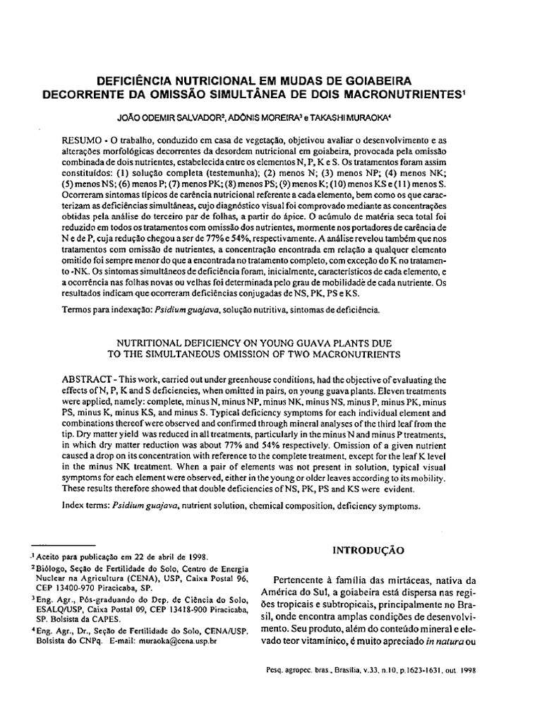 Deficiência Nutricional Em Mudas de Goiabeira Decorrente Da Omissão ...