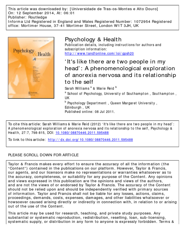 IPA - It's Like There Are Two People in My Head' | PDF | Anorexia ...