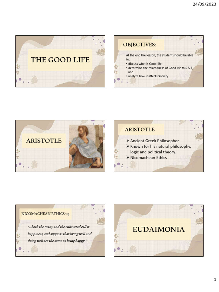 STS Lesson6 the Good Life | PDF | Happiness | Virtue