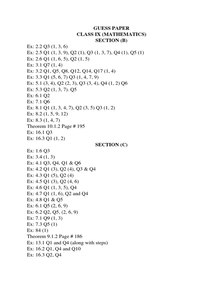 Math Guess Paper | PDF