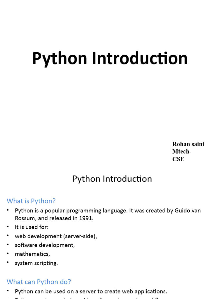 Python Intro (Ymca) | PDF | Python (Programming Language) | Computer Programming