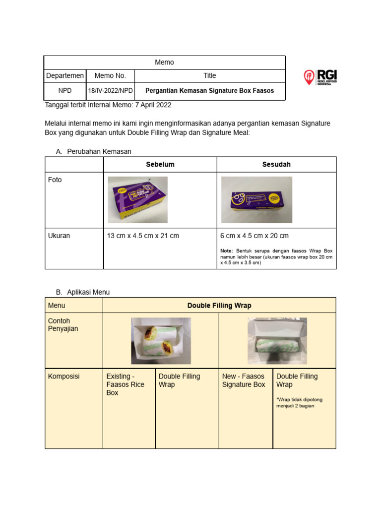 Pergantian Kemasan Signature Box Faasos | PDF