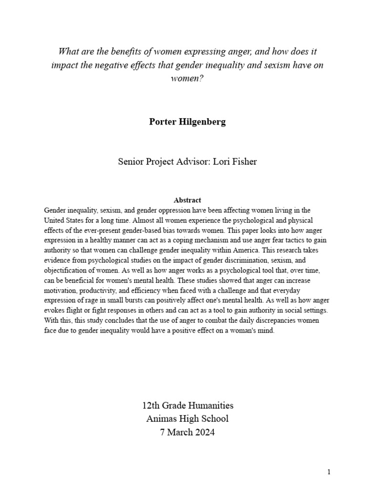 Porter Hilgenberg - Revised Senior Thesis Final Draft | PDF | Anger | Emotions