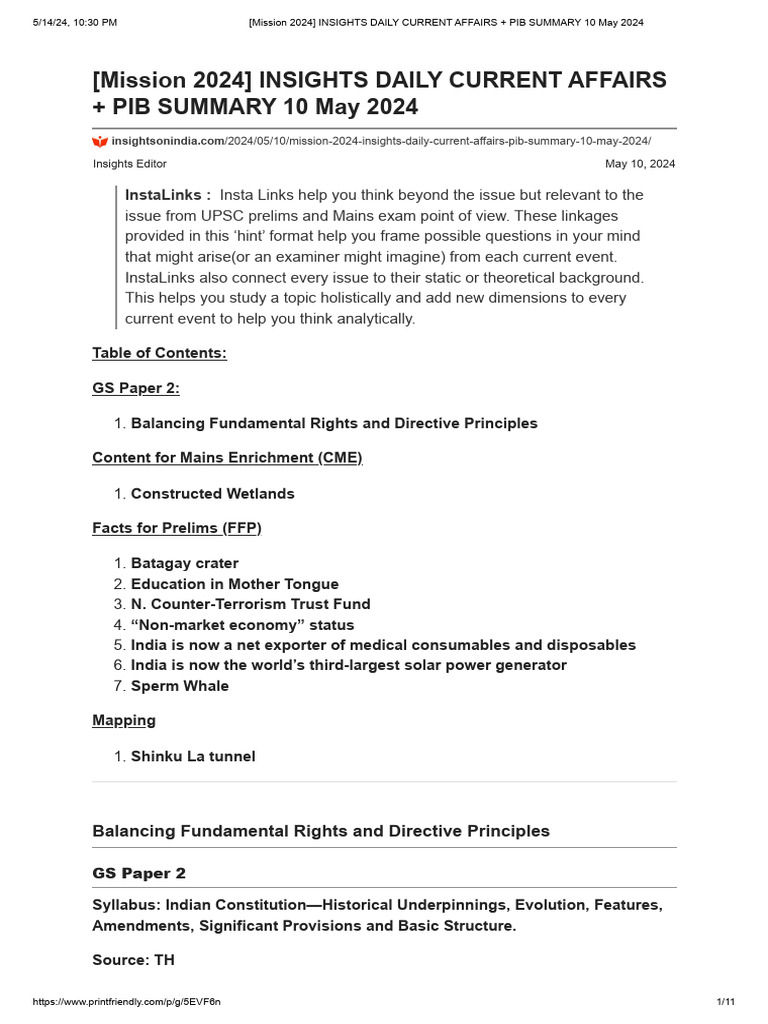 (Mission 2024) Insights Daily Current Affairs + Pib Summary 10 May 2024 ...
